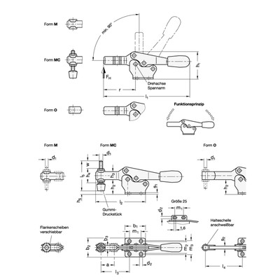 Ganter Norm® - 820-130-M Schnellspanner horizontal, mit waagrechtem Fuß ...