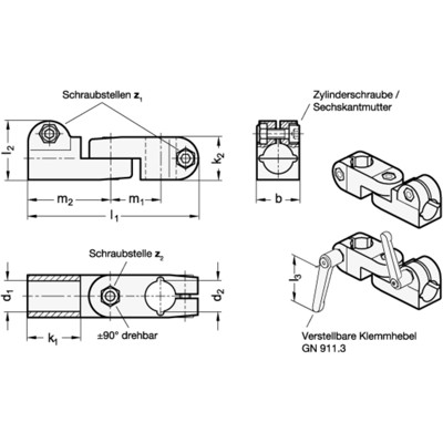 Ganter Norm® - 283-B15-B12-2-NI Edelstahl-Gelenk-Klemmverbinder | Toolineo