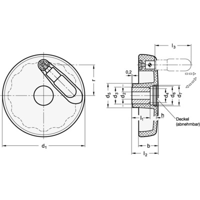 Ganter Norm® - 521.3-150-B14-R Umleggriff-Handräder, Kunststoff, Buchse ...
