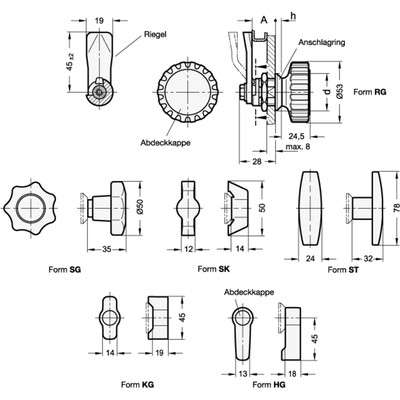 Ganter Norm® - 115-HG-38 Verriegelungen, mit Bedienelementen ...