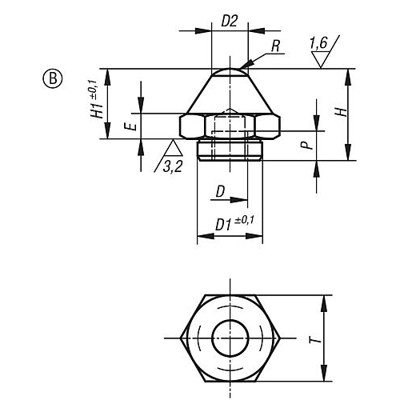 KIPP - AUFLAGEBOLZEN MIT ZAPFEN, FORM:B RUND, INNENGEWINDE D=M10, H=40 ...