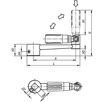 KIPP - HANDKURBEL ÄHNLICH DIN469 MIT QUERBOHRUNG, INNENVIERKANT SW=10, A=80, H=87,5, FORM:B MIT ...